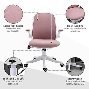 Vinsetto Linen-Touch Fabric Office Chair Swivel Task Chair with Adjustable Lumbar Support, Height and Flip-up Arms, Pink