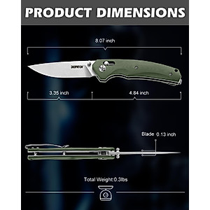 Folding Pocket Knife with Clip, 3.5 Inch 8Cr13MoV Steel Drop Point Blade with G10 Handle, Small EDC Knives for Men Women Outdoor Camping Hunting Survival Foldable Knife