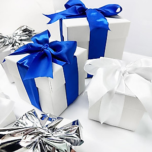 Silver Blue White Satin Ribbon 65.7Yd×1.97" Wide Navy White Metallic Silver Ribbon for DIY Craft Gift Wrapping Invitation Card Party Backdrop Wedding Nautical Birthday Graduation Ribbon Decorations