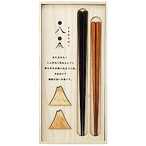 Hyozaemon Chopsticks & Rest Couple Set Maruhachi (Chopsticks:23.5cmx1,21.5cmx1,Mt.Fuji Restx2, Paulownia box) X-826