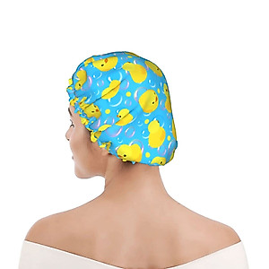 Yellow Rubber Ducks Shower Cap For Women Adjustable Double Waterproof Layers Bathing Shower Hat Hair Protection Reusable Ladies Spa Salon Shower Hat