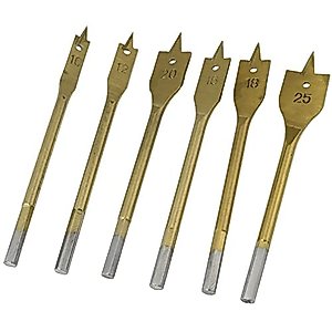 ZCZQC 6IN1 Spade Drill Bit Set Flat Wood Hole Cutter Gold Spade Dill Bits Wood Flat Hole Drill Bit (3/8", 5/8", 1/2", 3/4", 7/8", 1") Fit for Most Types of Wood as Well as Fiberglass