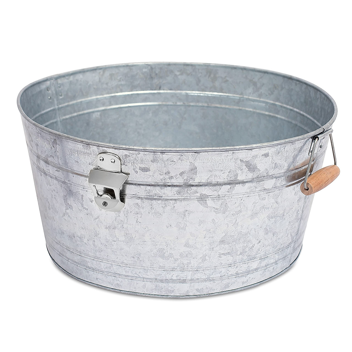BirdRock Home Galvanized Beverage Tub with Stand - Bottle Opener - Party Drink Holder - Wooden Handles - Outdoor or Indoor Use - Free Standing