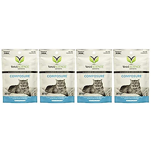 (4 Packages) VetriScience Laboratories - Composure Feline, 120 Bite-Sized Chews Total (30 Per Pack)