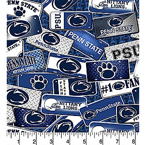SYKEL ENTERPRISES Penn State University Cotton Fabric License Plate Design-Newest Pattern-Sold by The Yard-SYKEL NCAA Cotton Fabric