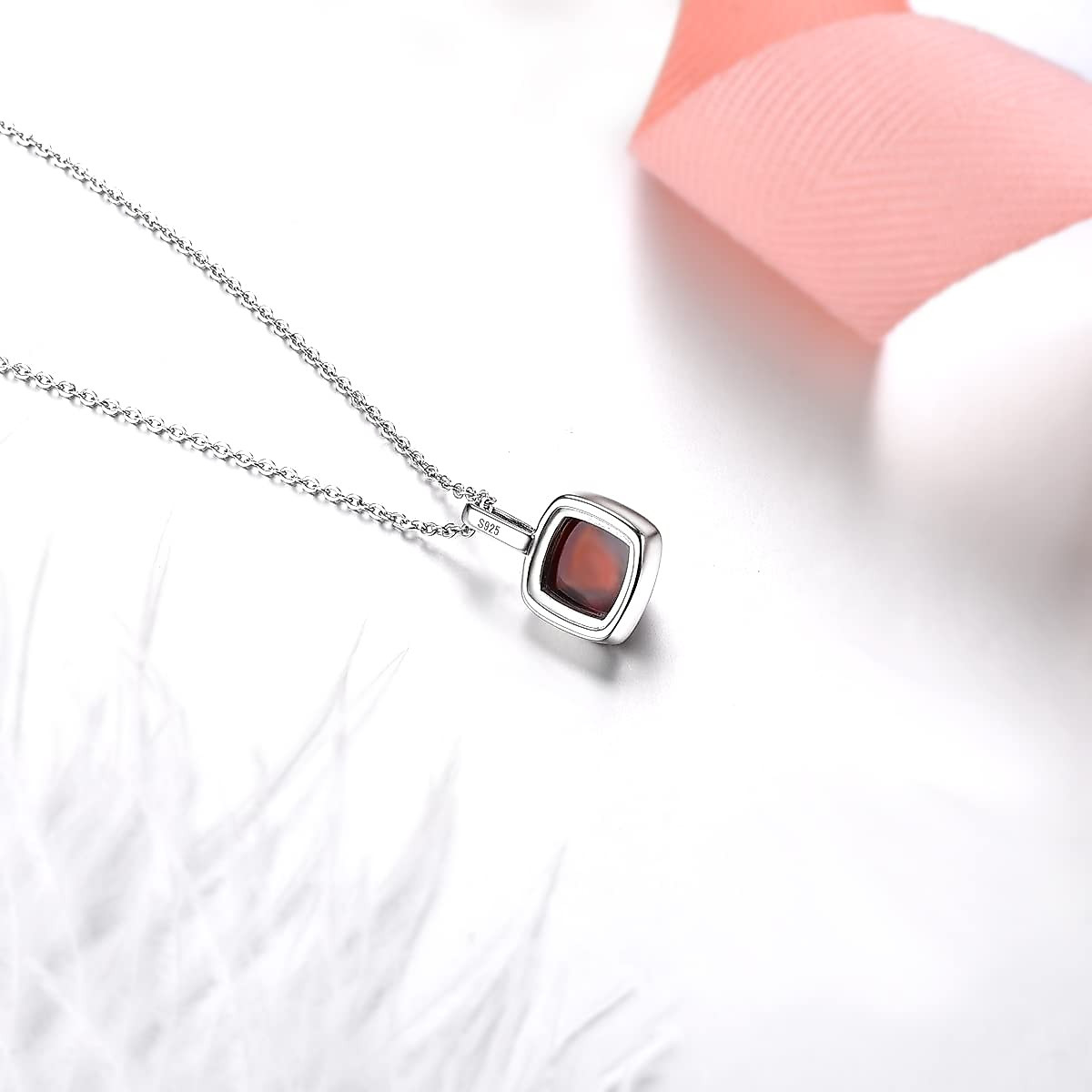 ZhenCai Pendant Necklace for Women Sterling Silver S925 Natural Gemstone Spessartite Garnet Charms Rhodium Plated Classic Fine Jewelry for Friendship Birthday (Natural Spessartite Garnet)