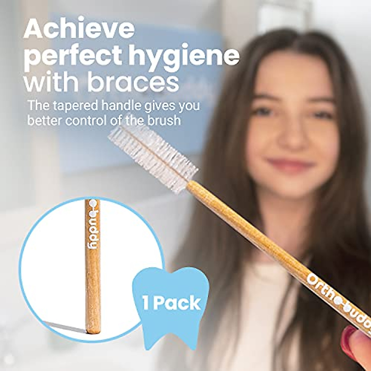 Ortho-buddy Orthodontic Toothbrush for Braces, Nylon Bristle Toothbrush for Teens & Adults with Braces, Brackets, and Wires for Regular & Interdental Cleaning of Teeth & Gums - Brown, Pack of 1