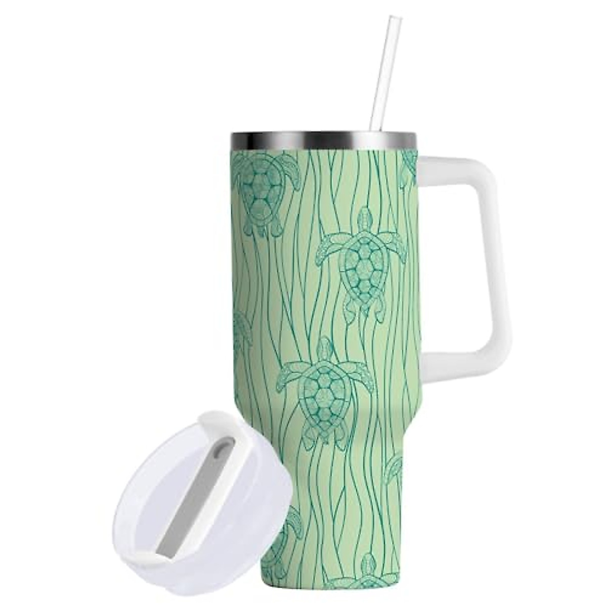Emelivor Ocean Green Sea Turtles 30 oz Tumbler with Lid and Straw Insulated Tumblers with Handle Thermal Stainless Travel Coffee Mug Cup Water Bottle for Hot or Ice Coffee Tea