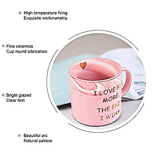 OEAGO Valentines Day Gifts for Her Him Women Mom Wife Girlfriend Funny Gifts Cups 12 oz Marble Pink Coffee Mugs Birthday Gifts Print I Love You More The End I Win
