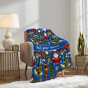 Custom Christmas Blanket Personalized Custom Name Christmas Throw Blanket Soft Cozy Flannel Blanket—Medium 60"x50" (Twin) Teen