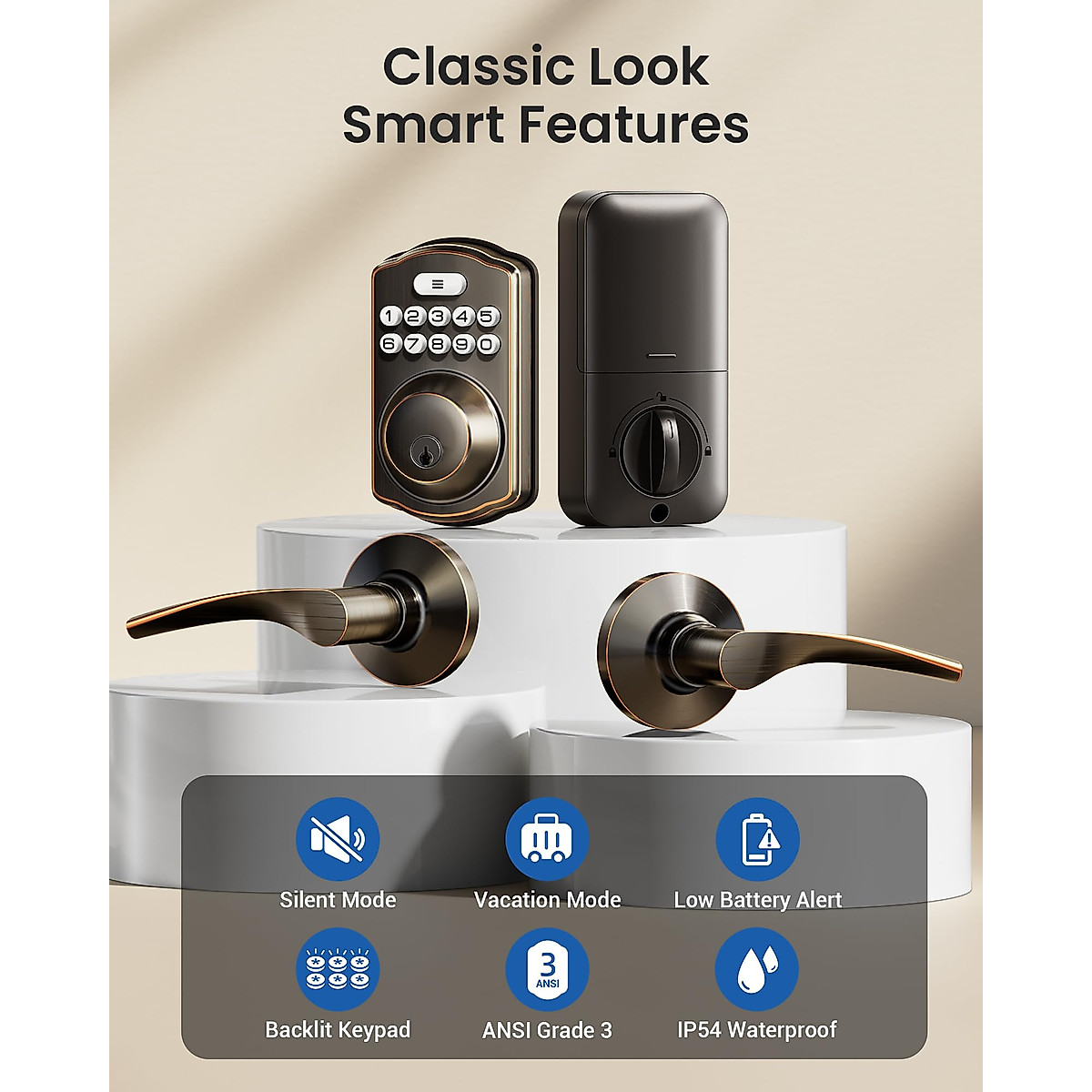 Veise Keyless Entry Door Lock with 2 Lever Handles - Electronic Keypad Deadbolt, Easy Installation Digital Smart Front Door Lock Set, Oil Rubbed Bronze