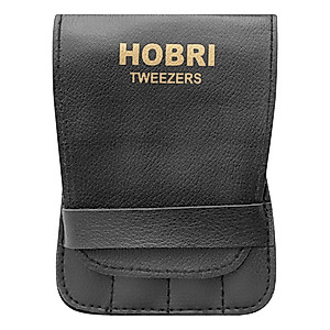 Tweezers Set, Eyebrows Kit Professional Stainless Steel Set - 4 Pieces with Leatherette Travel Case Perfect for Facial Hair, Beauty and Personal Care Tool Hobri International, silver (HTZK-001)