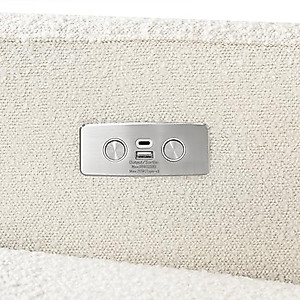 Babyletto Sigi Electronic Power Recliner and Glider with USB Port in Ivory Boucle with Light Wood Base, Greenguard Gold and CertiPUR-US Certified