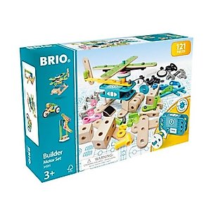 BRIO Builder 34591 - Builder Motor Set - 120 Piece Construction Set STEM Toy with Wood and Plastic Pieces and a Motor for Kids Age 3 and Up