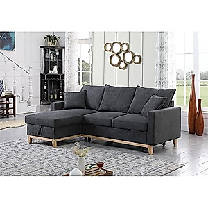 Lilola Home Colton Dark Gray Woven Reversible Sleeper Sectional Sofa with Storage Chaise