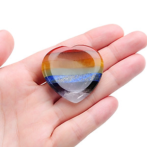 GEHECRST Chakra Worry Stone for Anxiety Natural Healing Crystal Heart Shape Thumb Worry Stones 7 Chakra Crystal Pocket Palm Stone for Stress Relief Meditation Chakra Healing Gifts for Mom Mothers Day