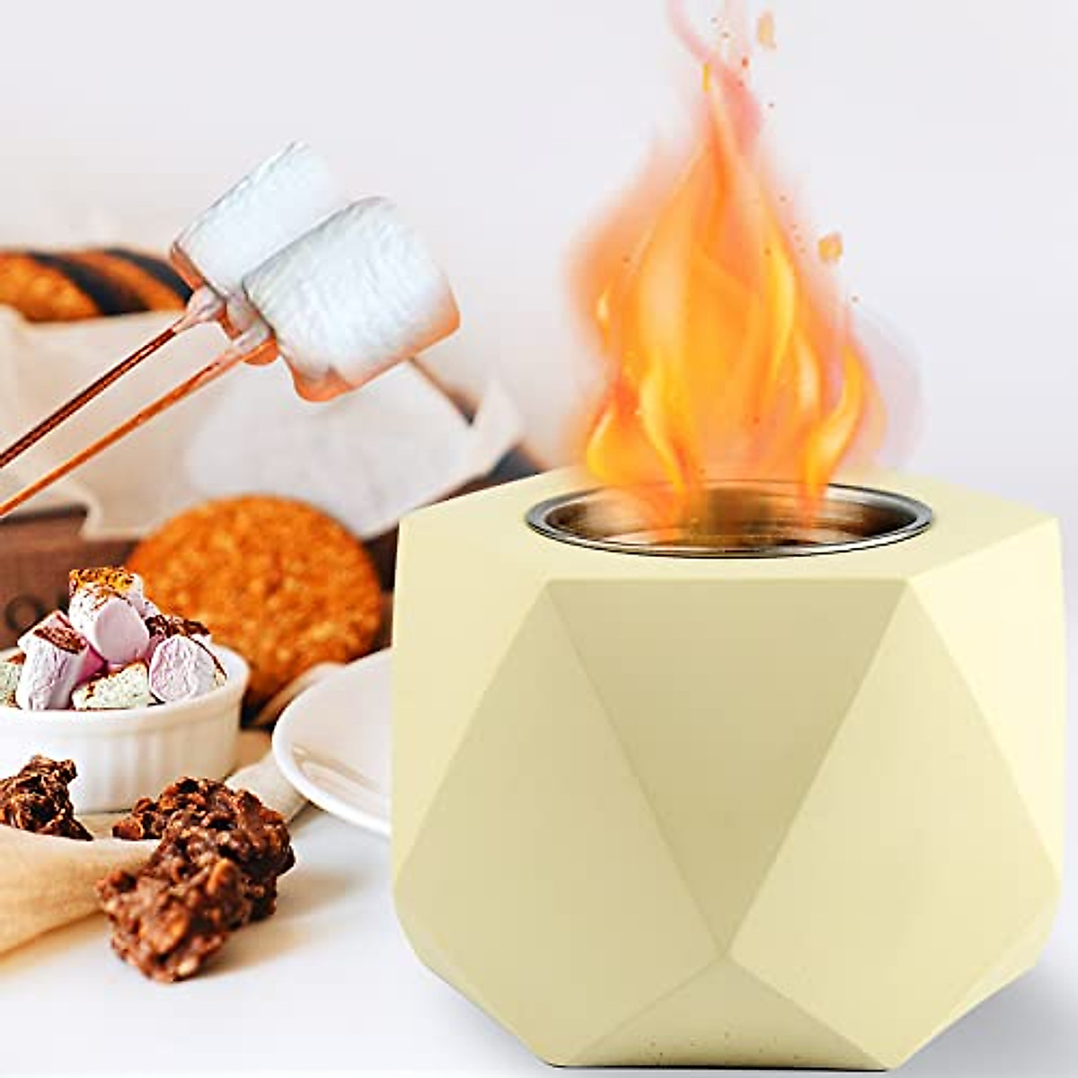 Tabletop Fire Pit, Concrete Table Top Fire Pits Bowl, Mini Fireplace Portable Rubbing Alcohol Burner with Extinguisher Lids, Roast Marshmallow or Make S'Mores for Indoor, Outdoor, Garden, Balcony