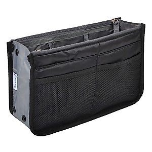Vercord Purse Organizer Insert for Handbags Bag Organizers Inside Tote Pocketbook Women Nurse Nylon 13 Pockets Black Medium