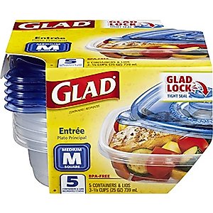 Glad Medium Square Food Storage Containers for Everyday Use | Medium Square Food Storage Containers Hold up to 25 Ounces of Food (25 Oz) |5 Count, Standard Food Containers