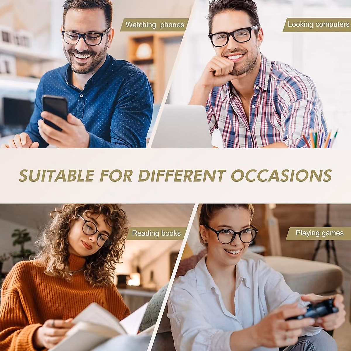 Przene 4 Pack Reading Glasses with Spring Hinge Blue Light Blocking Glasses for Women Men Oval Frame