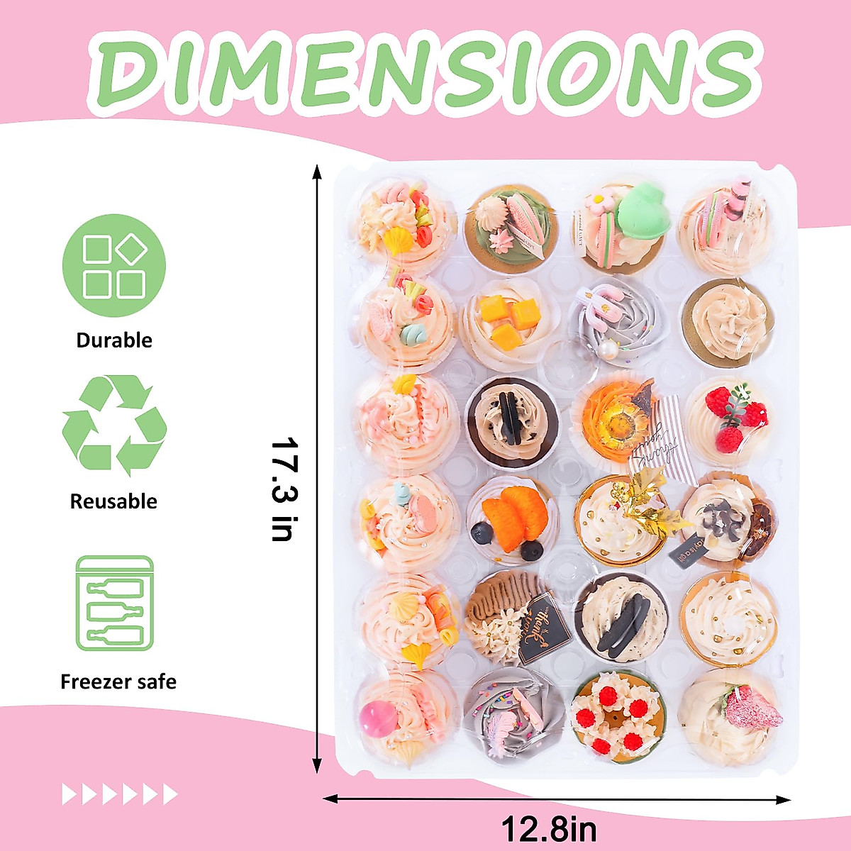 Moretoes (12 Pack x 24 Sets Cupcake Containers, Cupcake Boxes with 300 Cupcake Liners, 24 Compartment Cupcake Carrier Holders, Plastic Cupcake Containers with Detachable Lid