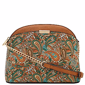 FashionPuzzle Paisley Print Small Dome Crossbody with Chain Strap (Tan/Tan)