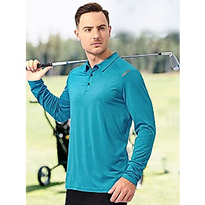 marami Mens Polo Long Sleeve - UPF Quick Dry Fishing Running Tennis Outdoor Classic Collared Golf Shirt Lake Blue Size XL