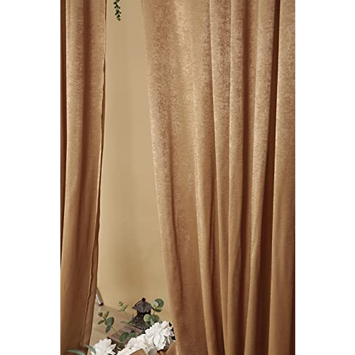 Cytdkve 2 Panels 4.8 Feet x 10 Feet Gold Brown Velvet-Like Wedding Backdrop Curtain Drapes, Silky Soft Window Curtains Panels for Wedding Ceremony Birthday Party Decorations