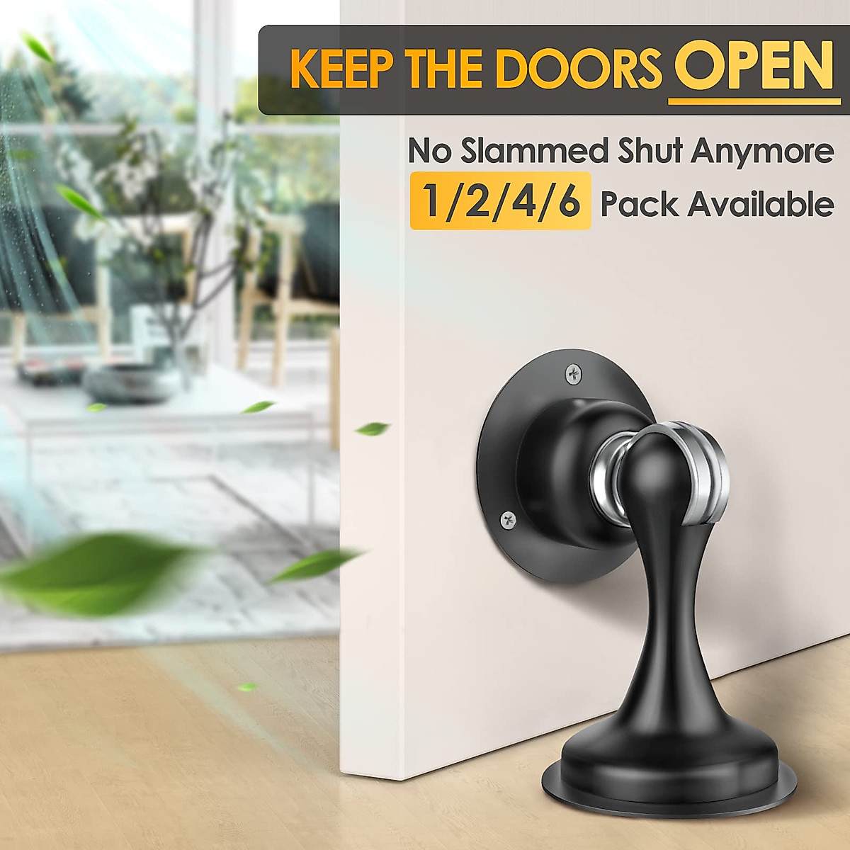 Door Stoppers Magnetic Door Catch - 2 Pack Stainless Steel Heavy Duty Door Holder Stops for Bottom Top of Door - Wall Floor Mounting No Drill 3M Adhesive & Screws Strong Magnet Keep Door Open