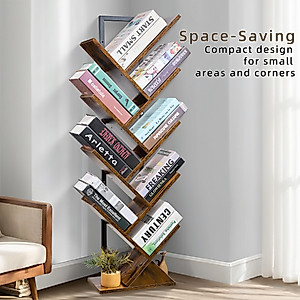 Hupillyur Tree Bookshelf - 9 Shelf Retro Floor Standing Bookcase, Tall Wood Book Storage Rack for CDs/Movies/Books, Utility Book Organizer Shelves for Bedroom, Living Room, Home Office