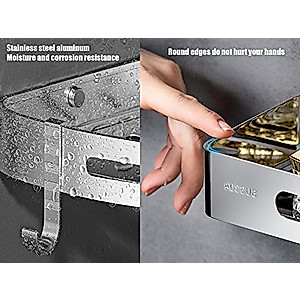 Capricorn Stars Punch-free 2-Pack Shower Rrack Organizer with 4 Hooks Stainless Steel Shampoo Holder Shower Shelf(L12,W4.7,H1.8), Silver