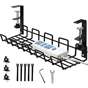 Under Desk Cable Management Tray, Metal Desk Wire Management, Cable Management Under Desk Cord Organizer, Sturdy Wire Cable Holder for Most Office Desks