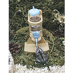 Rubor Hamster Water Bottle with Stand Small Animal Water Bottle Holder with 125ml Hanging Water Auto Dispenser for Syrian Rabbit Dwarf Gerbils Mice Rats Degus Small Pet Rodents (Bule)