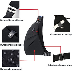 Sling Bag - Slim Crossbody Shoulder Backpack Anti-Theft Personal Pocket Chest Bag Travel Fanny Pack for Men Women (Black)