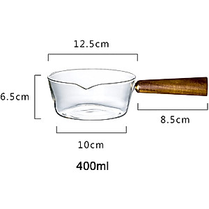 LJYT Glass Saucepan with Cover, 400ml/600ml, Heat-resistant Glass Stovetop Pot with Lid and Wooden Handle, Handmade Nonstick Pan for Pasta Noodle, Soup, Milk (Color : Clear, Size : 600ml-a)