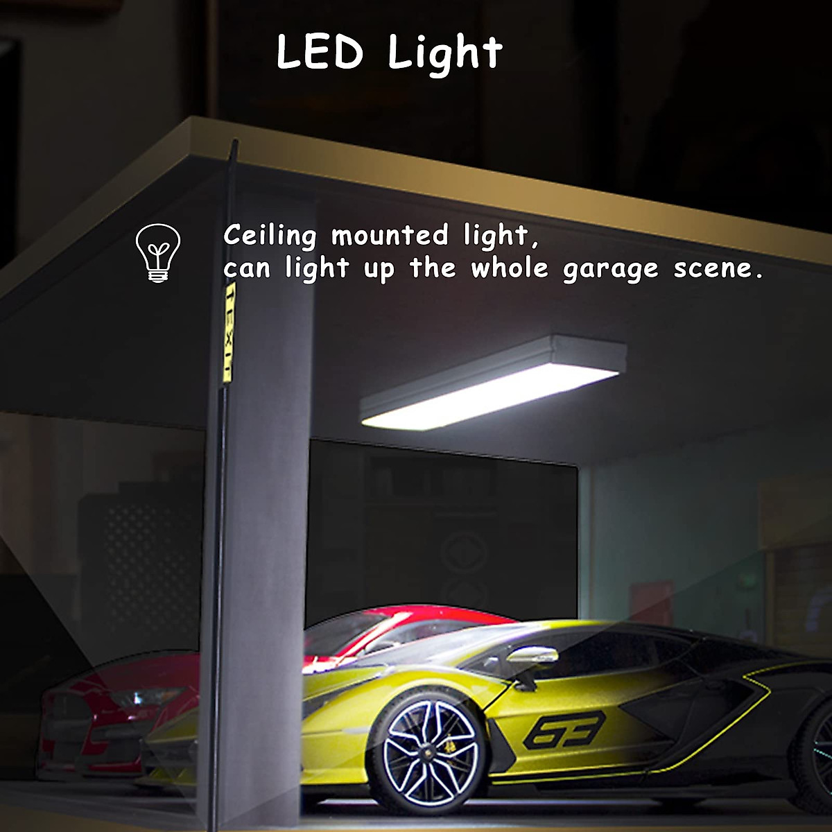 1/18 Scale Model Car Display Case - 1:18 Car Garage Display Case with Clear Acrylic Cover and LED Lighting for Die-Cast Cars, 2 Parkings 86