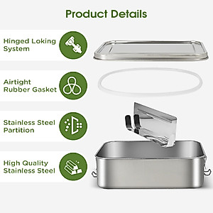 SUTETLW 304 Stainless Steel Bento Box 3 Pack Stainless Steel Containers With Lids 2400/1400/850ml,Leak-Proof & Stackable Storage Stainless Steel Food Storage Containers for Soup Salad Leftover