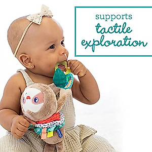 Infantino Music & Motion Pulldown Sloth - Musical Plush Sloth with Multi-Textured teether for Tactile Exploration, Easily attaches to Strollers and Gyms, BPA-Free