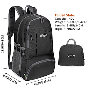 G4Free 40L Lightweight Packable Hiking Backpack with Wet Pocket, Waterproof Handy Foldable Camping Outdoor Travel Daypack