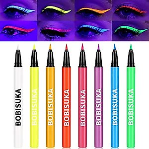 BOBISUKA 8 Colors UV Glow Neon Liquid Eyeliner Set, Matte Colored Eyeliners Pen, Colorful Waterproof Smudge-proof Pigmented Graphic Liners, Delineadores de Colores Para Ojos Eye Makeup Gift Kit