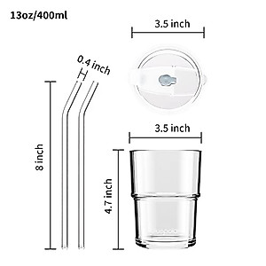 BLUEPOLAR 13oz/400ml Glass Water Tumbler with Straw and Lid Sealed Carry On Thick Wall Iced Coffee Cup Glass Cup for Water, Iced Tea Fruit Juice Etc(Aurora White