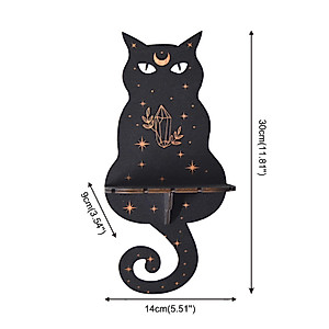 Jamo Homzi Crystal Shelf Black Crystal Display Shelf Crystal Pendulum Holder Stand Display Shelf Witch Bat Moth Stuff Wooden Kit Hanging Rustic Crystal (cat)