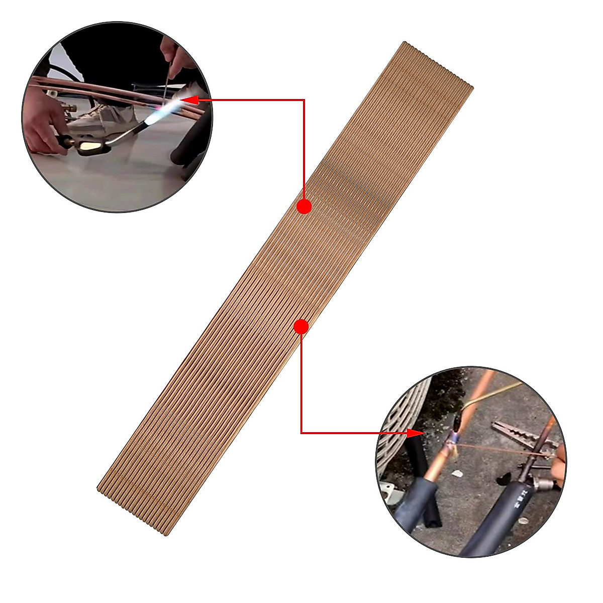 Copper Welding Rod, Selffluxing Phosphor Copper Round Welding Brazing Rod Low Temperature Easy Melt Welding Consumables for Air Conditioner Refrigerators (20Pcs, 250 x 2.5mm) (Copper)