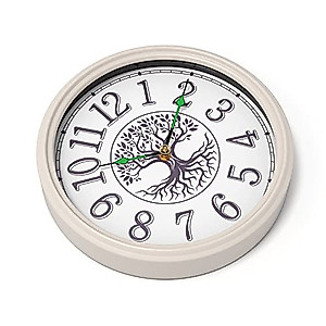 Abdurey Night Light Wall Clock, 12" White Retro-Vintage Style, Silent Battery Operated, Sound Control Sensor Lighted Wall Clocks, for Bedroom, Living Room, Farmhouse (Tree of Life Warm Light)