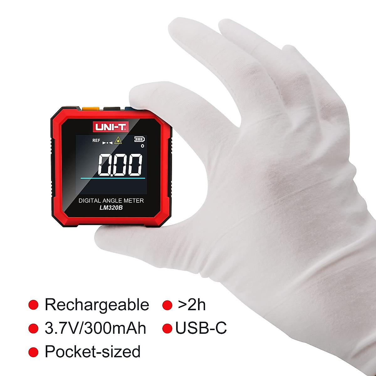 UNI-T Digital Angle Finder Magnetic Angle Cube Gauge LM320B, Rechargeable Digital Inclinometer Laser Level box, Woodworking Measurement Tool with LCD and Backlight