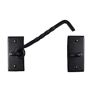 Renovators Supply Manufacturing Hook and Eye Latch 6.5 in. Black Wrought Iron Door Lock Latch/Gate Latch with Mounting Hardware
