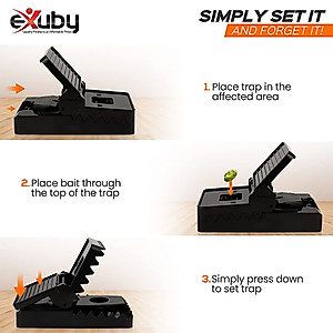 eXuby Jaws Extra Large Rat Traps (4 Pack) - Kills with Powerful Steel Spring - Setup in Seconds - Wash & Reuse Over & Over - Hands Free Disposal - No Harmful Poisons - Quick & Easy Bait Loading