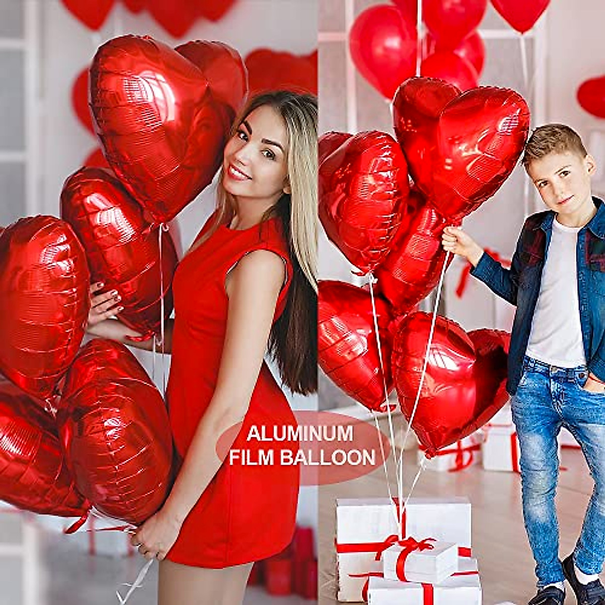 Heart Shaped Foil Balloons for Valentines Day Party Decorations - Pack of 15 -Foil Valentines Day Balloons for Romantic Decorations Special Night (red)