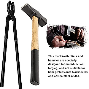 Blacksmith Forging Tools Kit Wolf Jaw Tongs (16'') & Blacksmith Hammer Anvil Blacksmithing Tongs Hammer Forge Tools For Making Knife, Forged Tongs