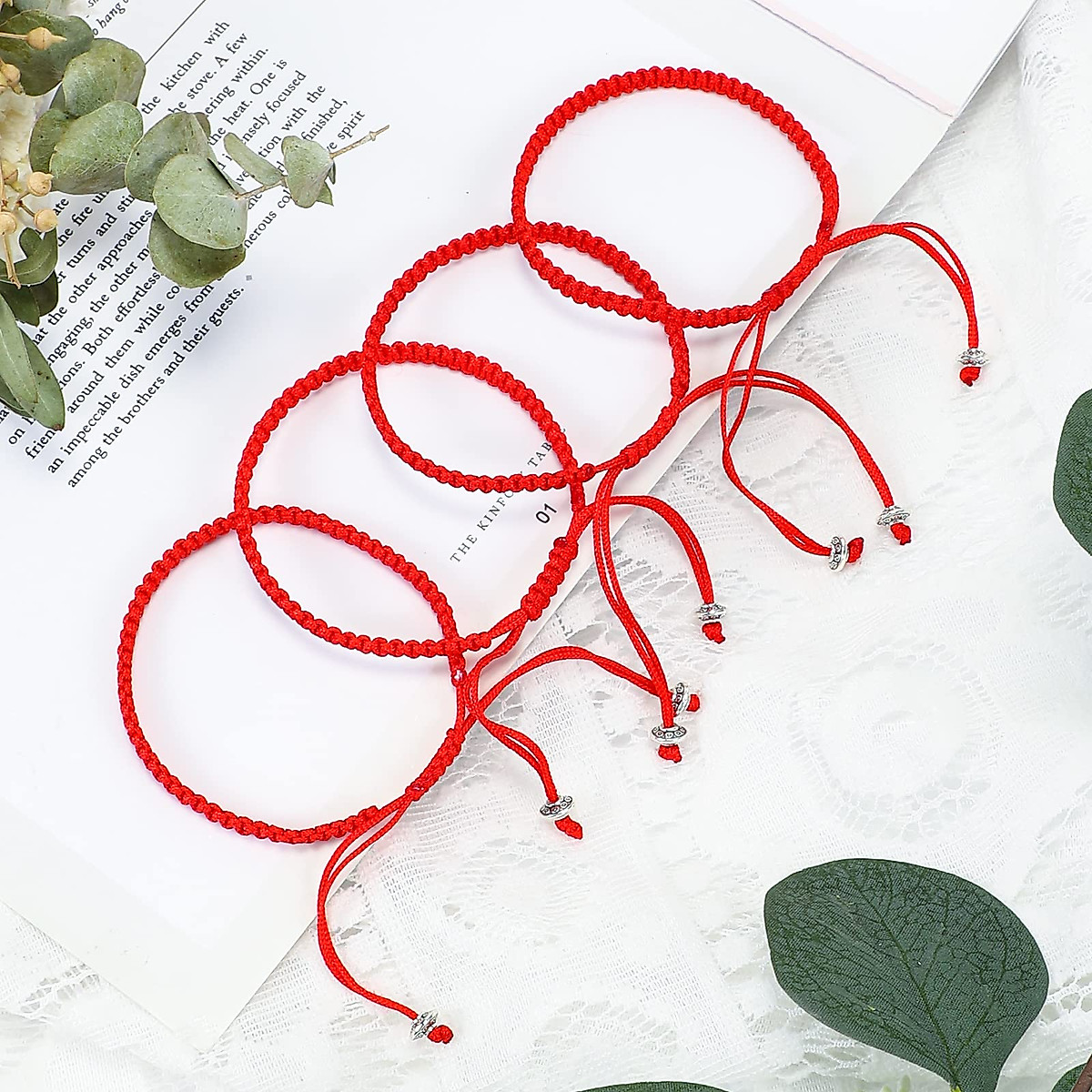 Fumete 48 Pcs Red Bracelets Bulk Kabbalah Red String Bracelet for Protection Good Luck Bracelet with Amulet Tibetan Bracelet Adjustable Buddhist Knots Bracelet for Women Men Couples Graduation Gifts
